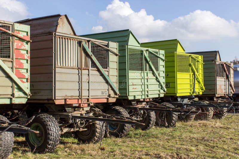 Agricultural Trailers Parked on the Side of the Farm in Country Side ...