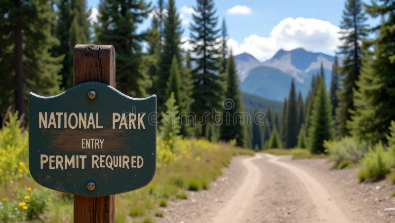 Trailhead Sign in Forest Landscape with Mountains Stock Illustration ...