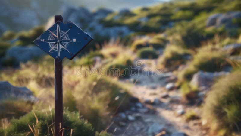 A Trailhead Sign in the Shape of a Compass Symbolizing the Direction ...