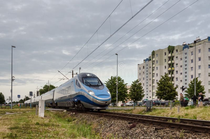 Express train in kolobrzeg editorial stock photo. Image of ...