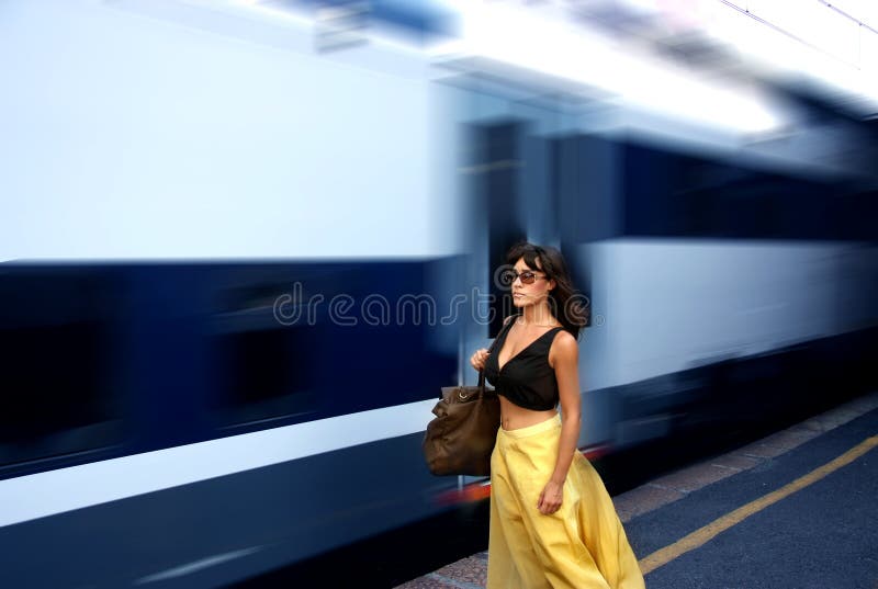Woman Running To Catch Train Stock Image - Image of train, catch: 11442639