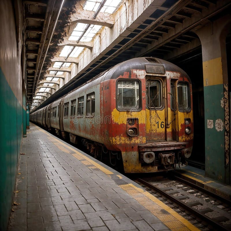 Train in Abandoned Station Created with Generative AI Stock ...