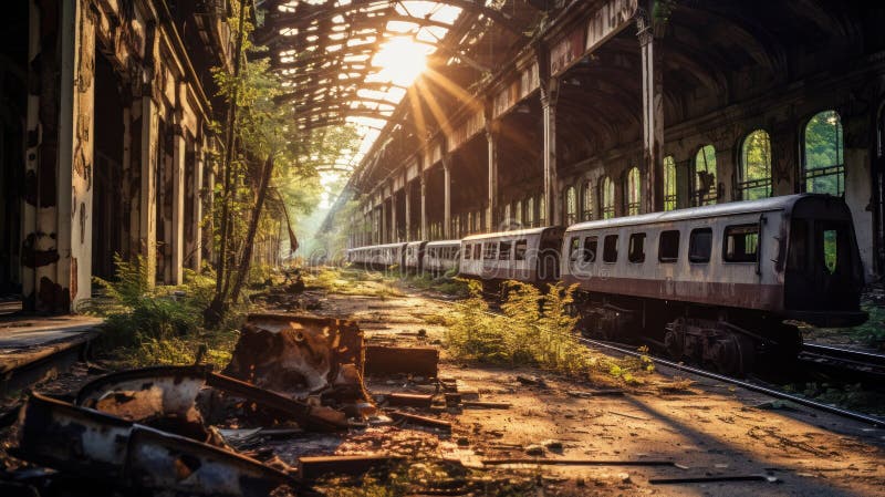 Old Train at Abandoned Station Platform, Generative Ai Stock Illustration - Illustration of ...