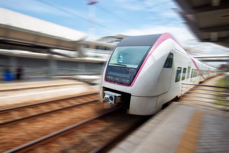 Train Approaching Railway Station. Stock Photo - Image of metropolitan ...