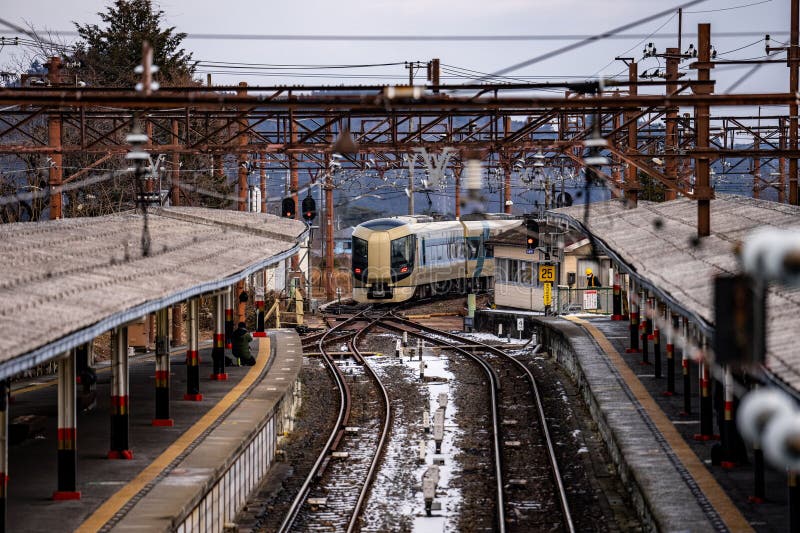 Train Approaching a Station with Multiple Tracks and Platforms on a ...