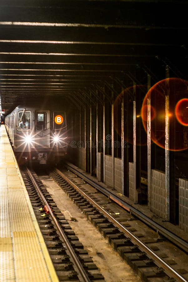 Train Approaching in the Subway Station in Manhattan Stock Photo ...