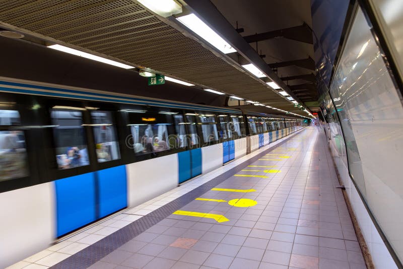 Train Arrived at the Station Ali Boumendjel. Interior of Metro in City ...