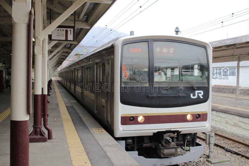Train Arrives at Nikko Train Station Editorial Stock Image - Image of ...