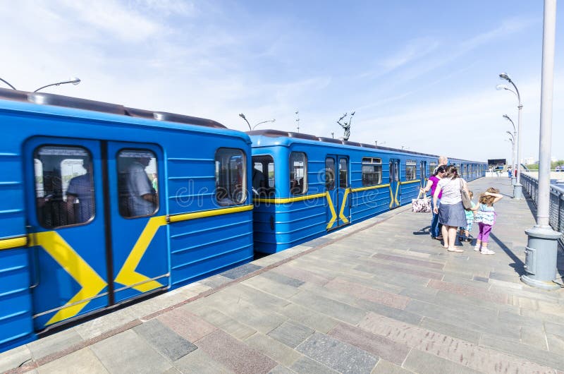 The Train Arrives at a Subway Station in the Subway in Kiev Editorial ...