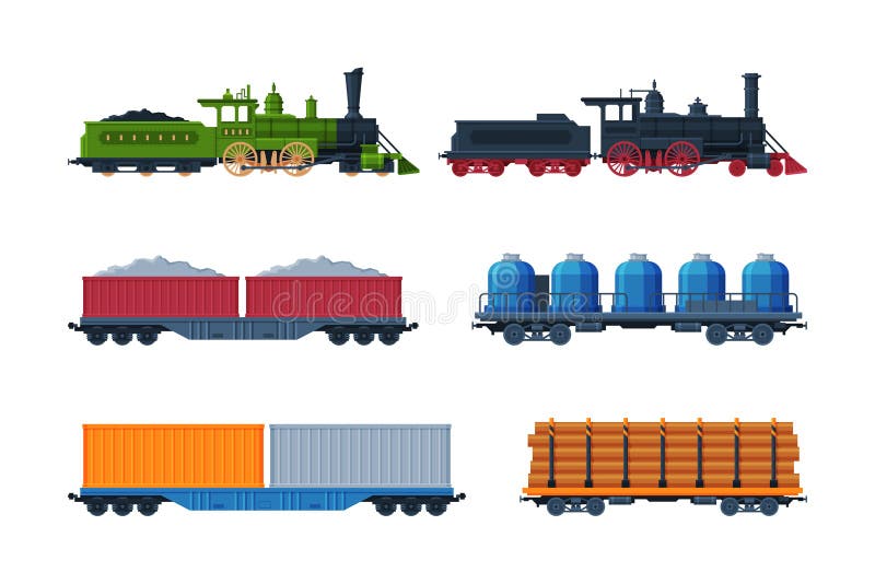 Train As Rail Freight and Cargo Transport Service Vector Set Stock ...