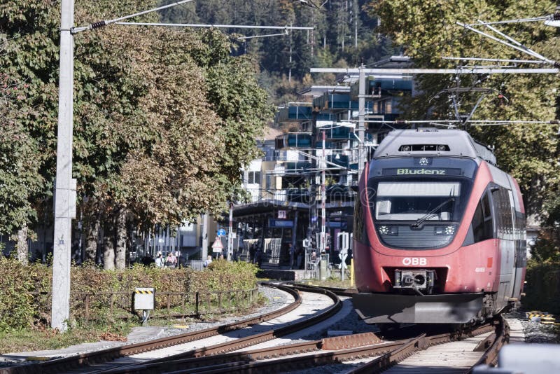 Train of the Austrian Railway on the Way To the Station in Bregenz ...