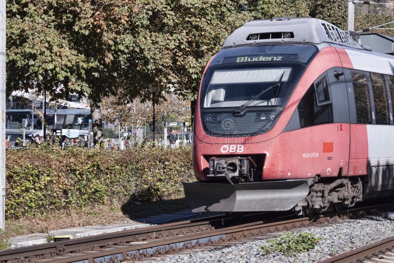 Train of the Austrian Railway on the Way To the Station in Bregenz ...