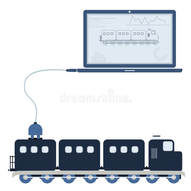 Train Automation Using Laptop Stock Vector - Illustration of locomotive ...