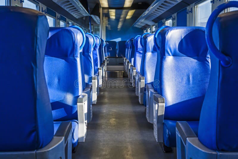 Train Corridor with Blue Seats Stock Photo - Image of speed ...