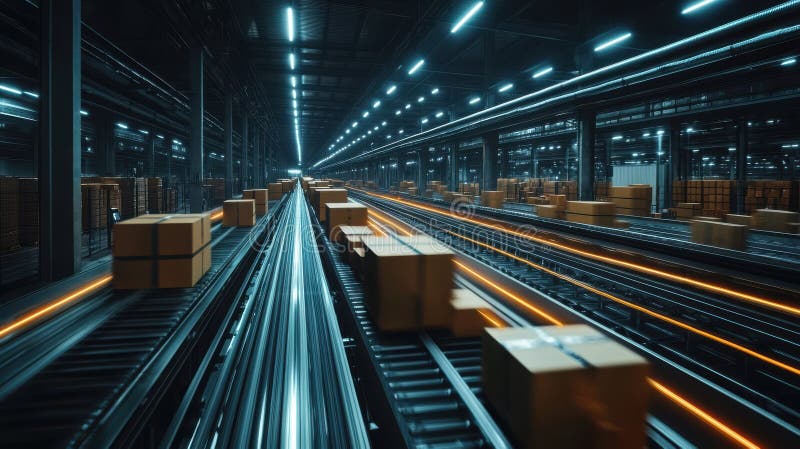 A Train with Boxes on it is Moving through a Tunnel Stock Image - Image ...