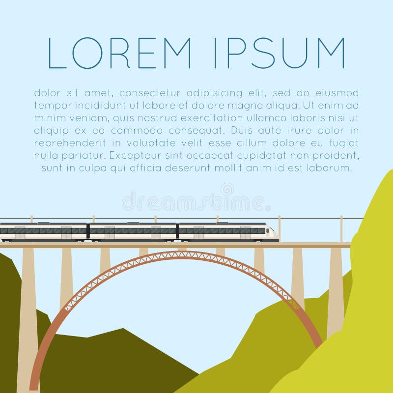 Train on the bridge banner stock vector. Illustration of panorama ...
