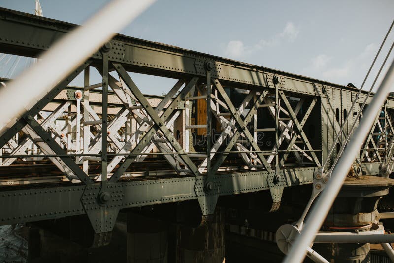 Train Bridge Iron Structure and Train Going on it Stock Photo - Image ...