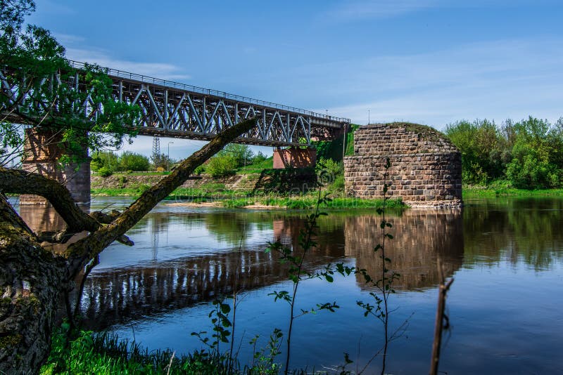 Train bridge stock image. Image of nature, nemunas, lithuania - 61405385