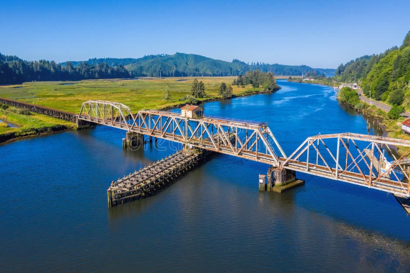 Train Bridge Over the River on the Oregon Coast Stock Image - Image of ...