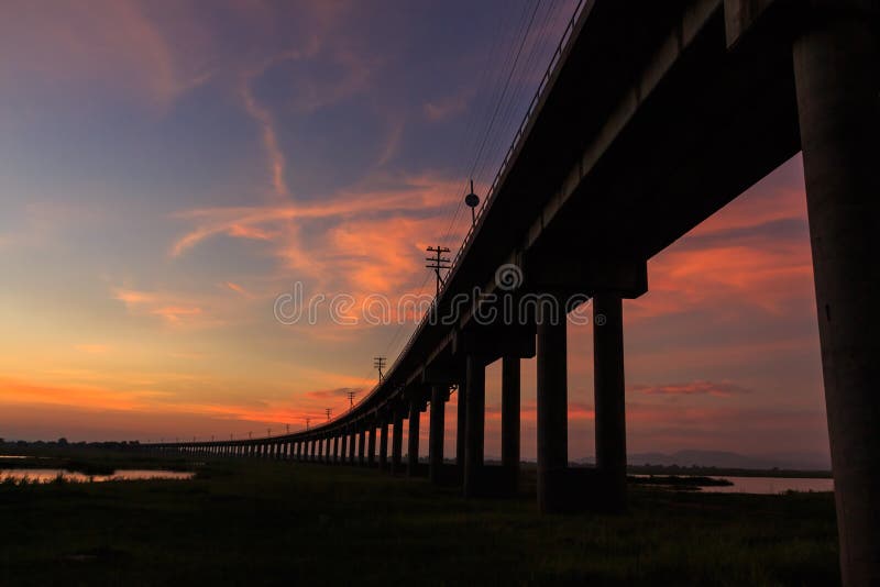 Train Bridge in Sunset Time Stock Photo - Image of export, cables: 72256826