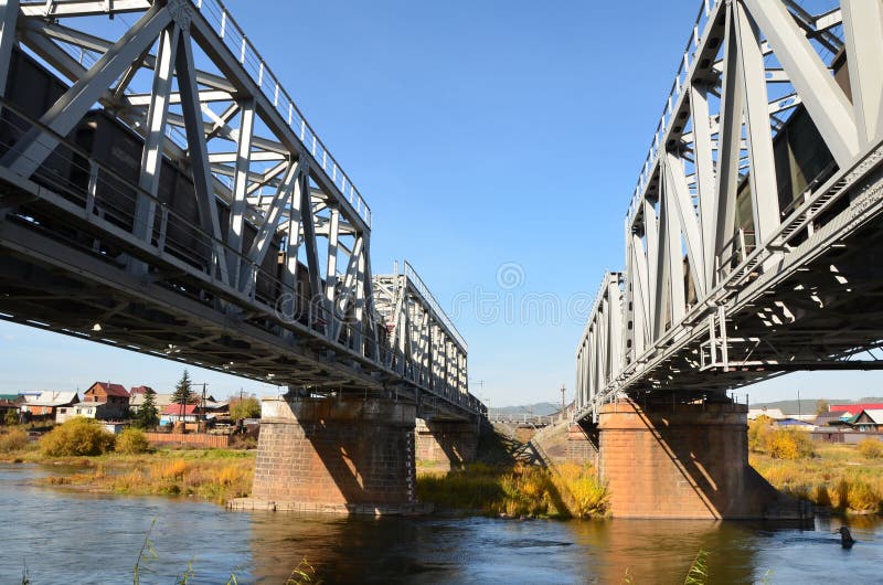 Train Bridge on the Left Side Stock Image - Image of riverside, metal ...