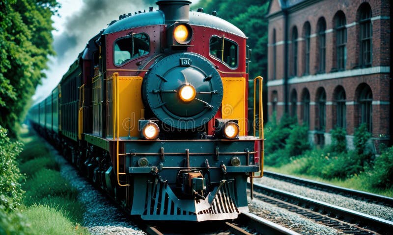 A Train with a Bright Yellow and Red Design Travels Along the Tracks, Ready for Its Next Stop ...