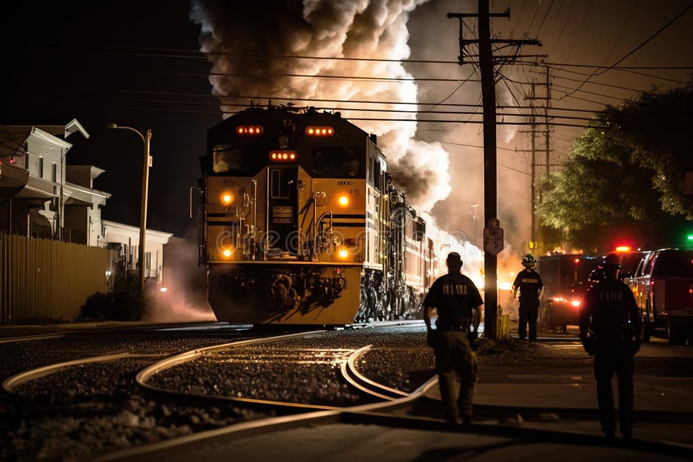 Train Burning Fire Explosion in the Night Stock Illustration ...
