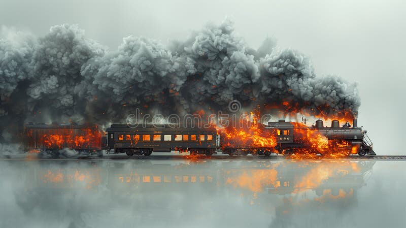 Train Burning in Flames Causing a Lot of Smoke or Burning Train ...