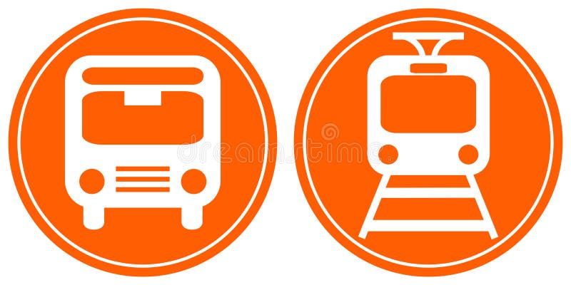 Train and Bus Icon on Red Round Buttons Stock Illustration ...
