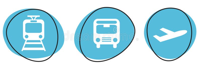 Train, Bus and Plane Icons on Blue Web Buttons Stock Illustration ...