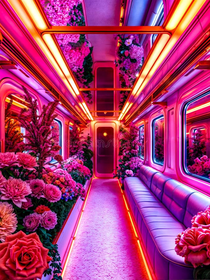 Train Car with Bunch of Flowers on the Side of the Car. Generative AI ...