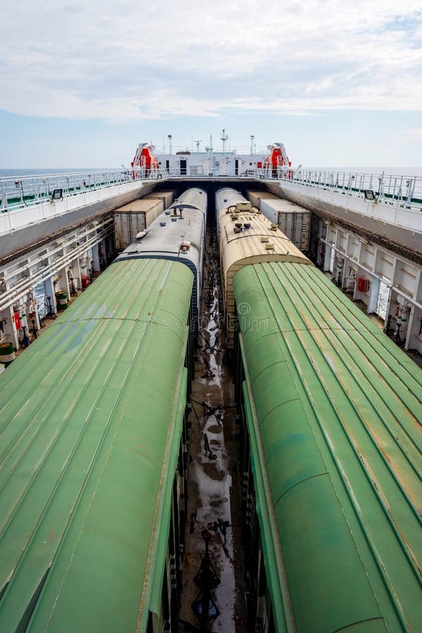 Train on the cargo vessel stock photo. Image of freight - 82660062