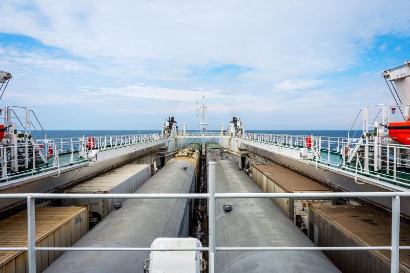 Train on the cargo vessel stock image. Image of blue - 82662663