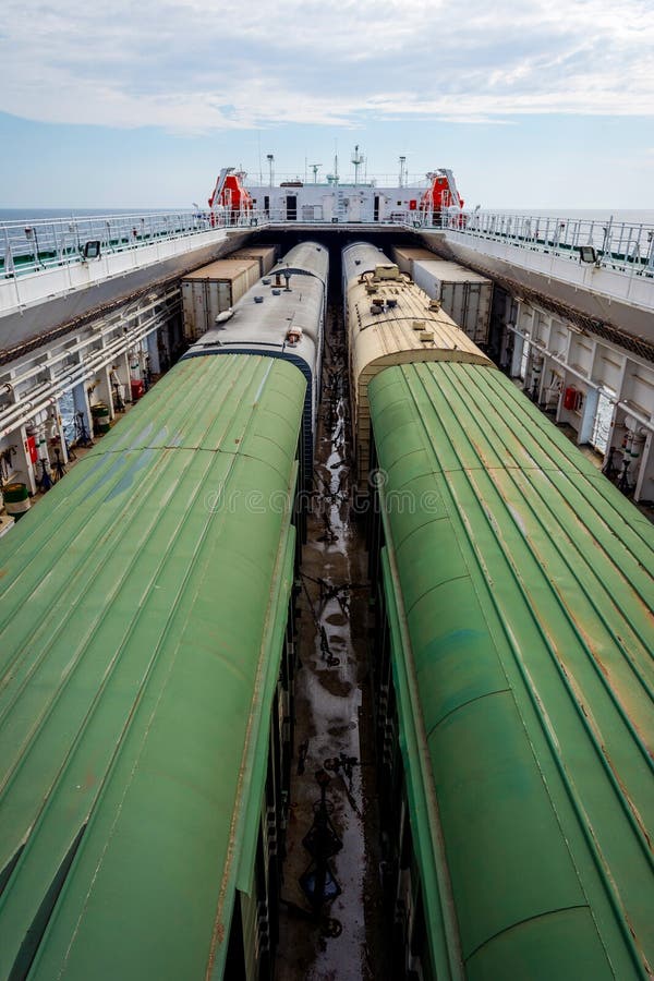 Train on the cargo vessel stock photo. Image of container - 82672992