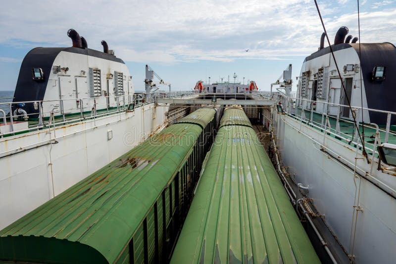 Train on the cargo vessel stock photo. Image of commercial - 82673714