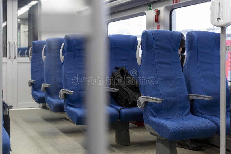 Train Carriage Interior with Soft Blue Seats Stock Photo - Image of ...