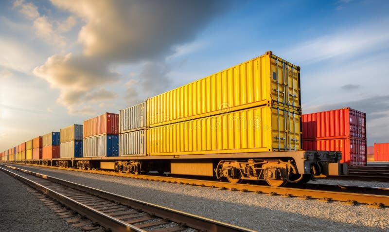 A Train Carrying a Multitude of Cargo Containers Across the Countryside ...