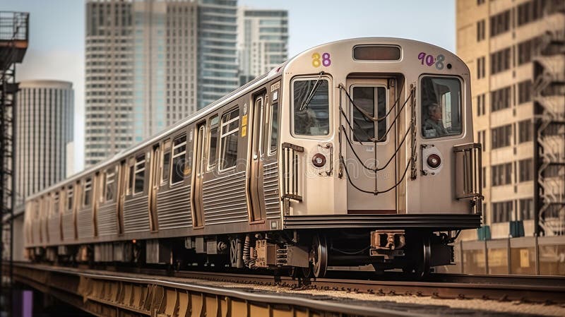 Train in Chicago on the Track Transporting Passengers Around the City ...