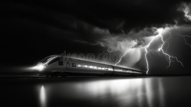 A Train Chugging through a Stormy Night Stock Illustration ...