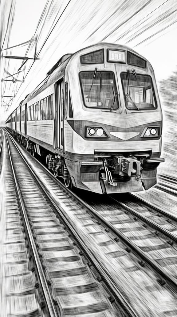 Train Circulating on a Track Black and White Sketch Background Stock ...