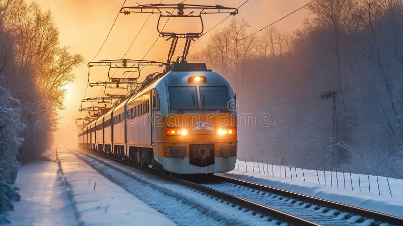 Train is Coming Down the Tracks in the Snow. Generative Ai Stock ...