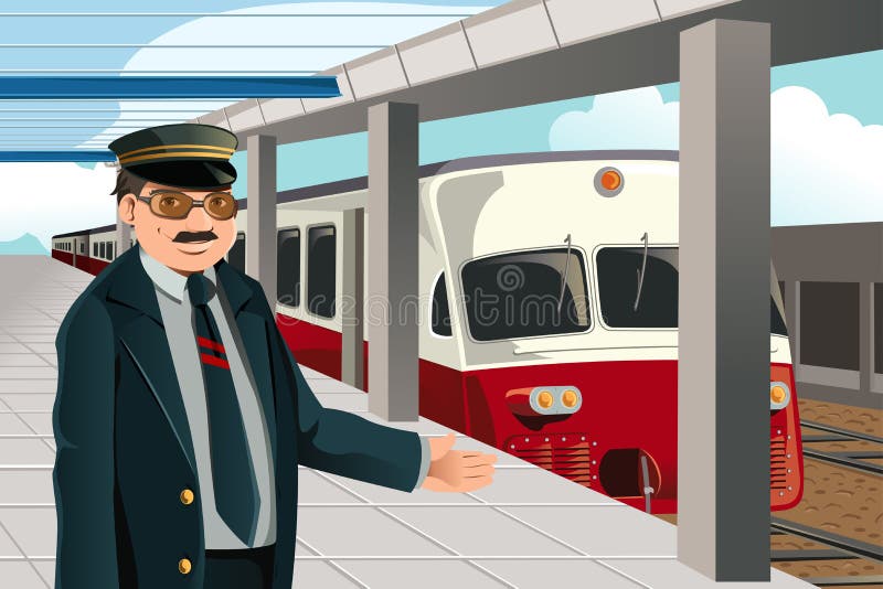 Train Conductor Assisting with Travel Stock Vector - Illustration of ...