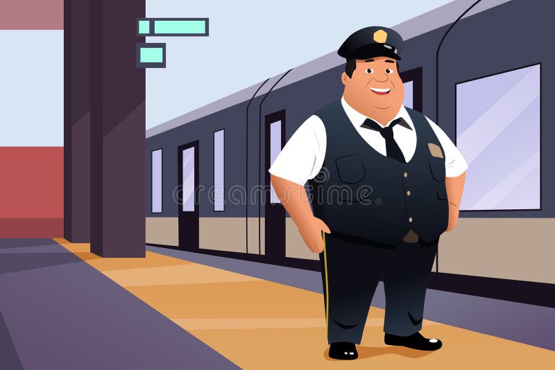 Train Conductor in Front of the Train Vector Illustration Stock Vector ...