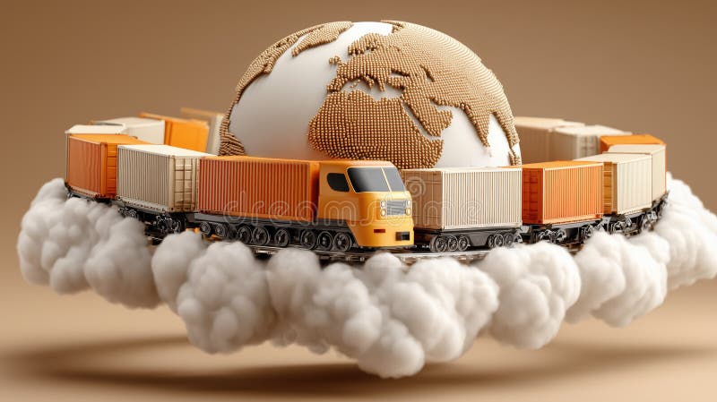 Train Container Globe Cloud Transportation Logistics Shipping Orange ...