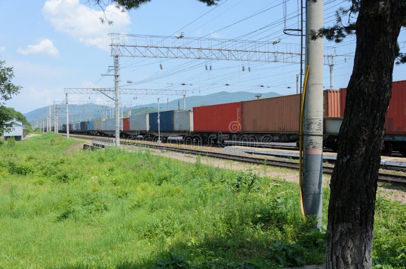 Train. Container Transportation of Goods by Rail Stock Image - Image of ...