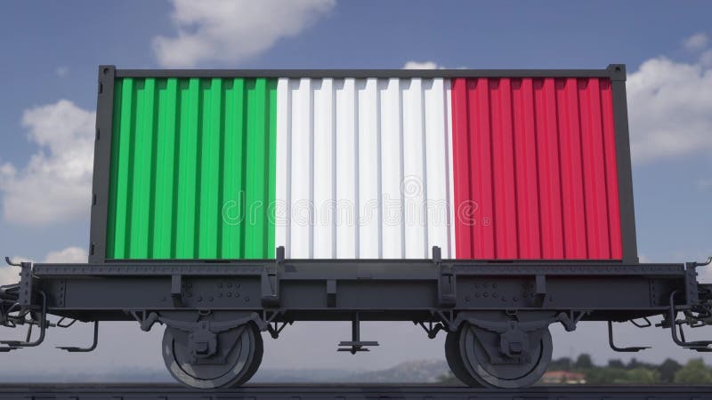 Train and Containers with the Flag of Italy. Railway Transportation ...