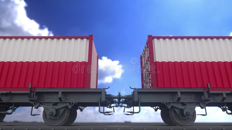 Train and Containers with the Flag of Poland. Railway Transportation ...