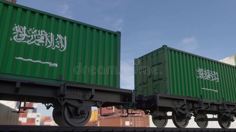 Train and Containers with the Flag of Saudi Arabia. Railway ...