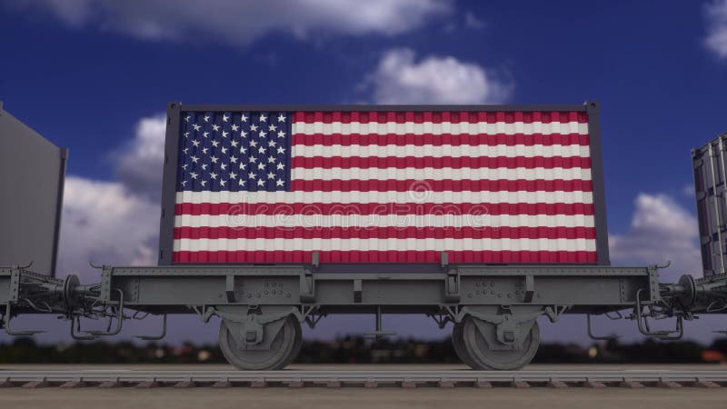 Train and Containers with the Flag of USA. Railway Transportation Stock ...