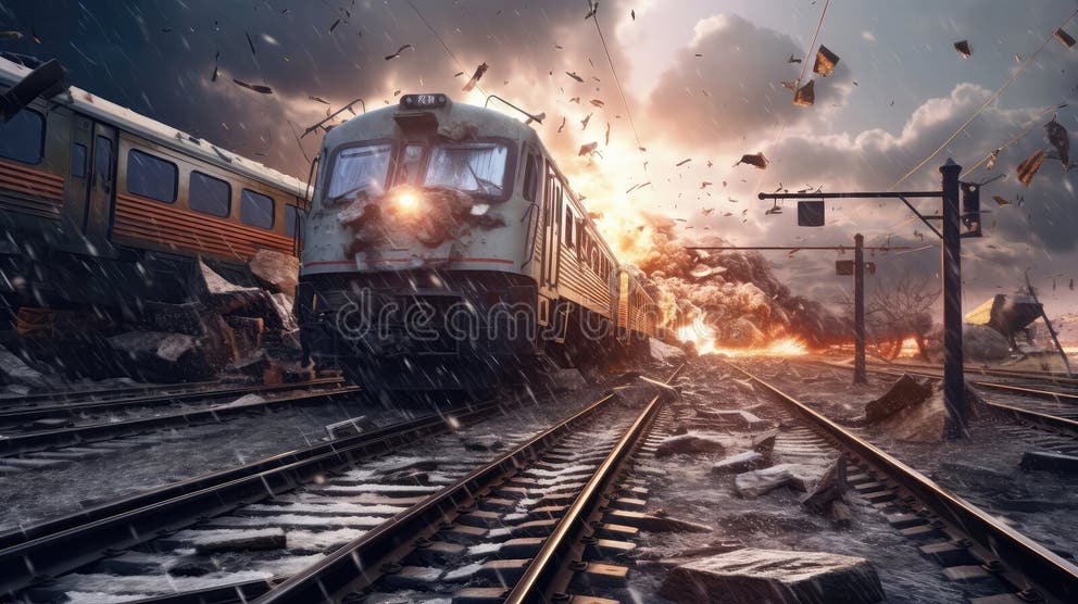 Train Crashes in a Storm. Generative AI Stock Image - Image of damage ...